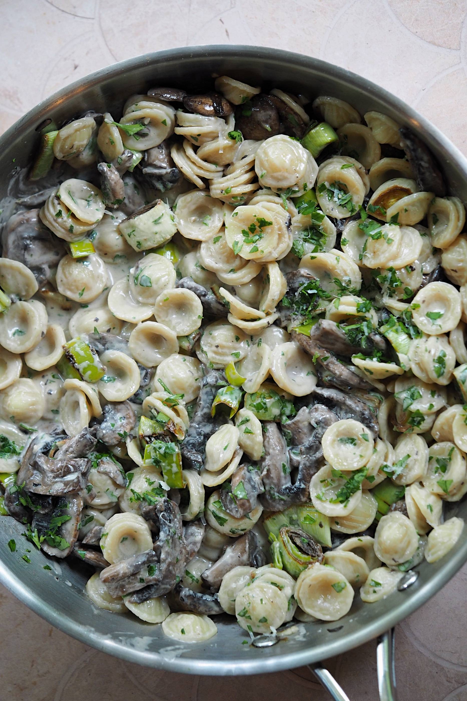 Leek & Mushroom Orecchiette – But First, Food